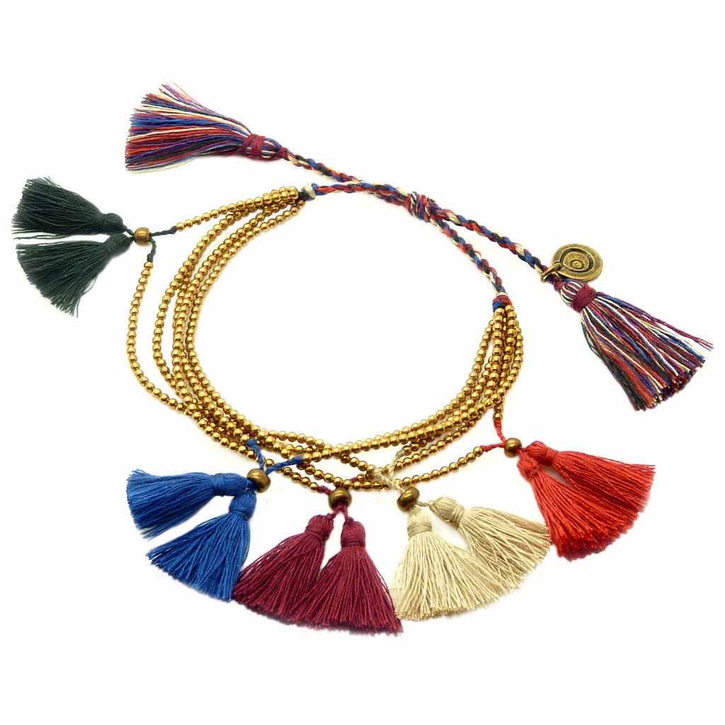 Multicolour Double Tassel Bead Drawstring Bracelet | Dana Levy Ltd