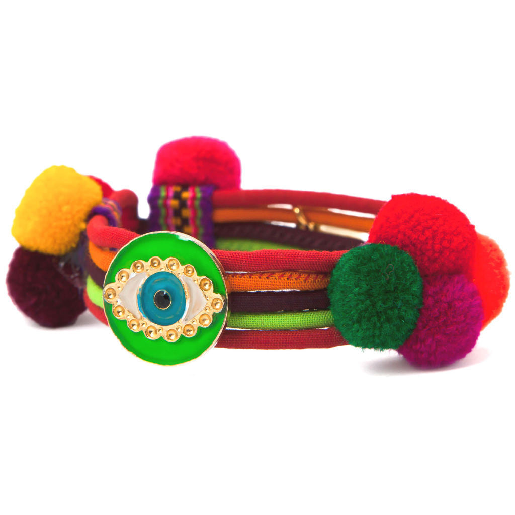 Neon Evil Eye Lucky Charm Pompom Bracelet | Dana Levy Ltd